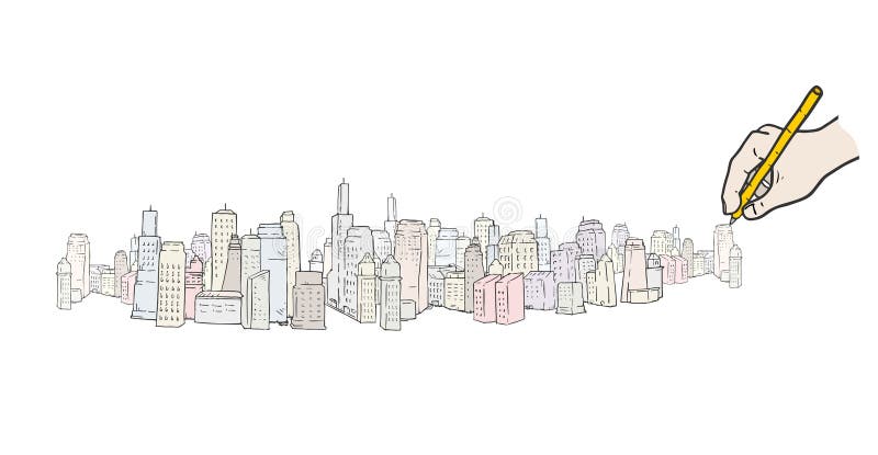 Big city hand draw style stock vector. Illustration of building - 284094665