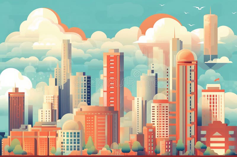 Big City Landscape in Cartoon Style Stock Illustration - Illustration ...