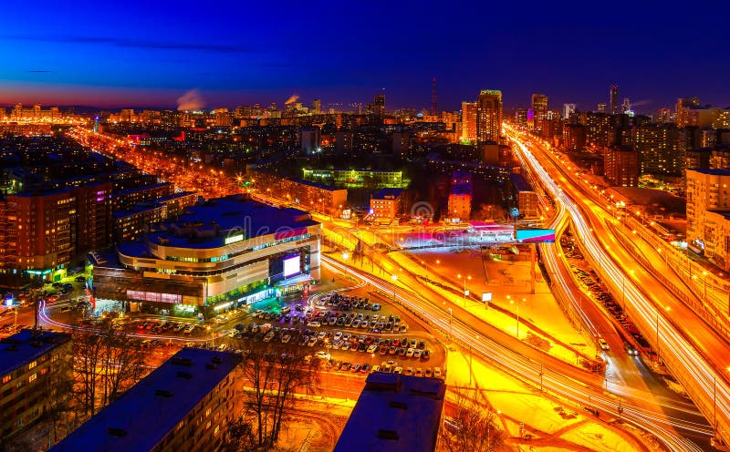 Big City Night View from the Top Stock Image - Image of exterior ...