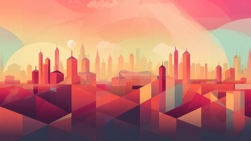 Big City Skyline Colorful Poster on Beautiful Triangular Texture ...
