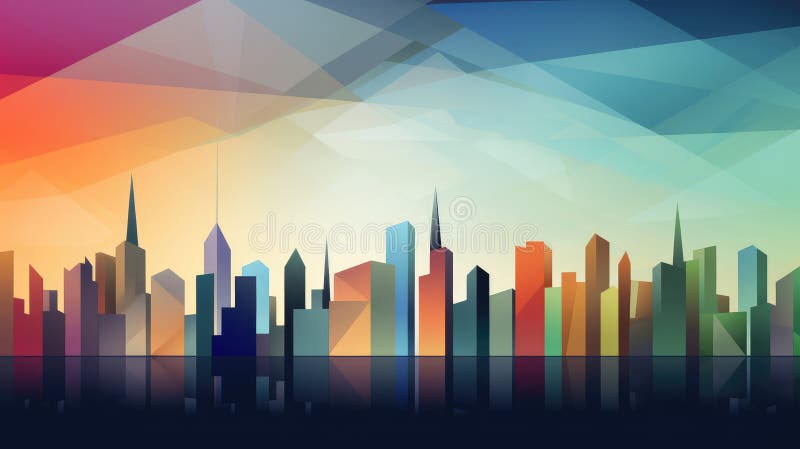 Big City Skyline Colorful Poster on Beautiful Triangular Texture ...