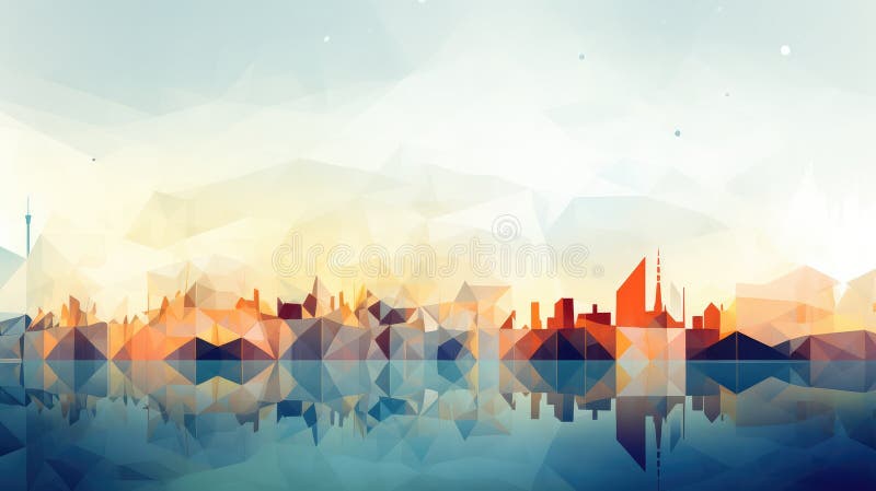 Big City Skyline Colorful Poster on Beautiful Triangular Texture ...