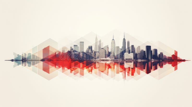 Big City Skyline Colorful Poster on Beautiful Triangular Texture ...