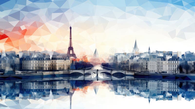 Big City Skyline Colorful Poster on Beautiful Triangular Texture ...