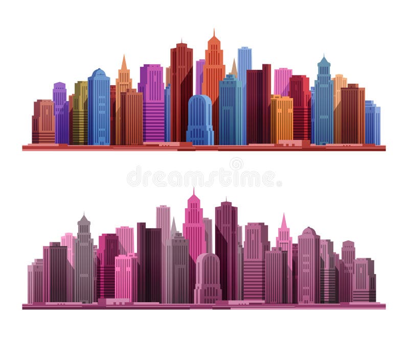 Big City with Skyscrapers Icons. Vector Illustration Stock Vector ...