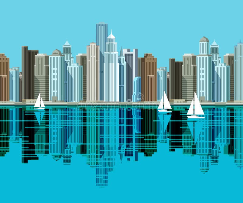 Big City. Skyscrapers Stand on the Beach and Stock Vector ...