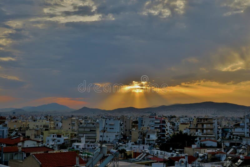 Big City on Which the Sun`s Rays Fall Stock Photo - Image of suns, blue ...
