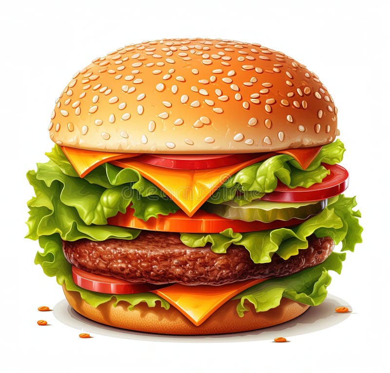 Big Classic Burger on White Background Isolated. Front View Stock ...