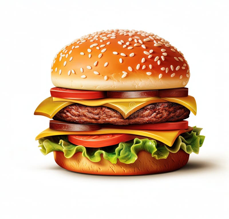 Big Classic Burger on White Background Isolated. Front View Stock ...