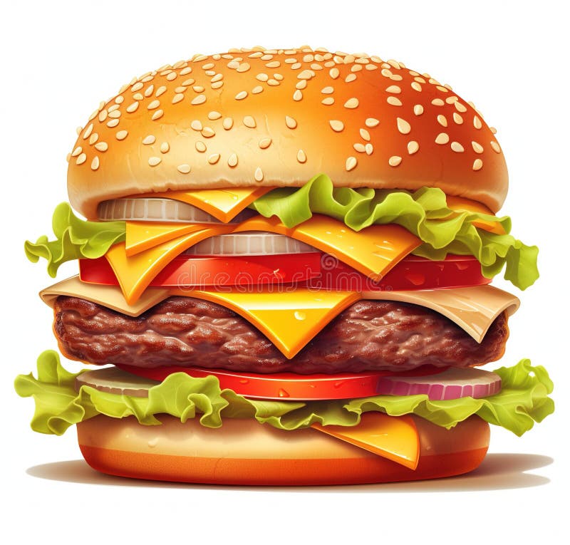 Big Classic Burger on White Background Isolated. Front View Stock ...