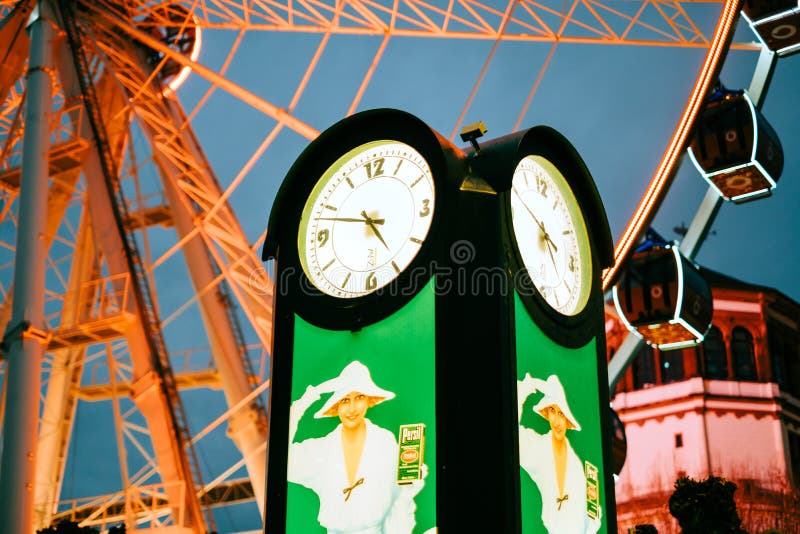 Big Clock Near Ferris Wheel in the Dusseldorf City Editorial Stock ...