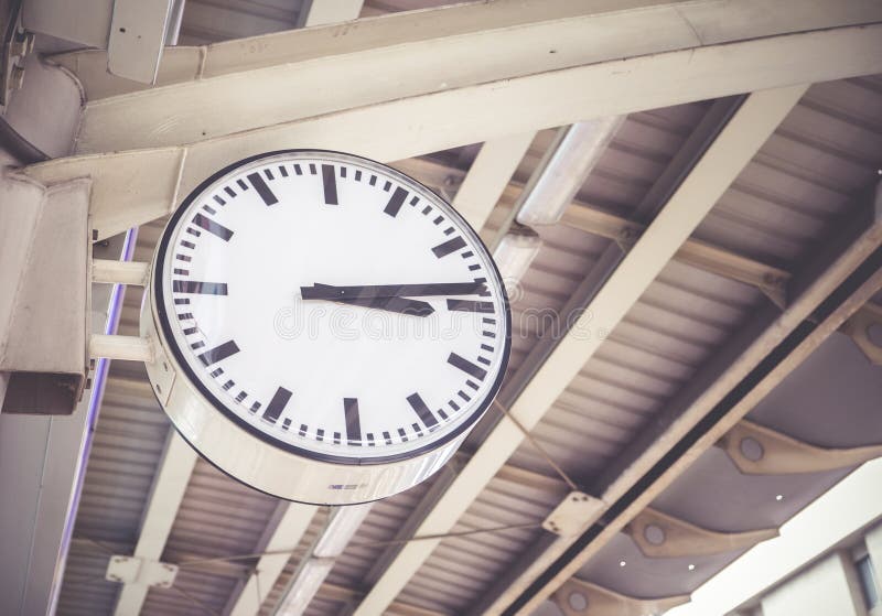 Big Clock at Post in Transportation Station Stock Photo - Image of ...