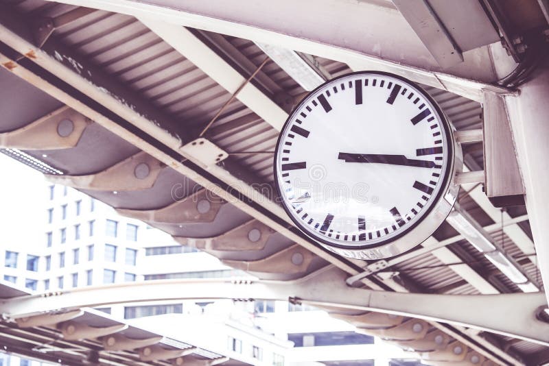 Big Clock at Post in Transportation Station ,vintage Filter Stock Photo ...