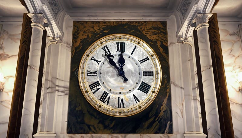 Big clock in station hall stock illustration. Illustration of watch ...