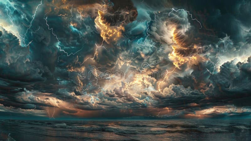 A Big Cloud Filled with Lightning Bolts Stock Image - Image of outdoors ...