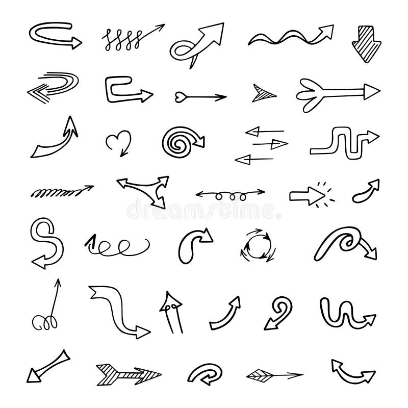 Big Collection of Arrows, Hand Drawn Shapes Stock Vector - Illustration ...