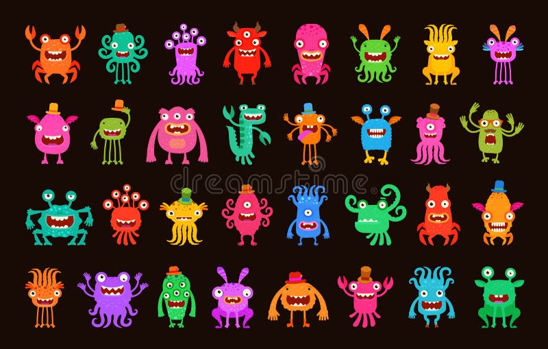 Cartoon Monsters Collection Vector Set Of Cartoon Monsters Isolated