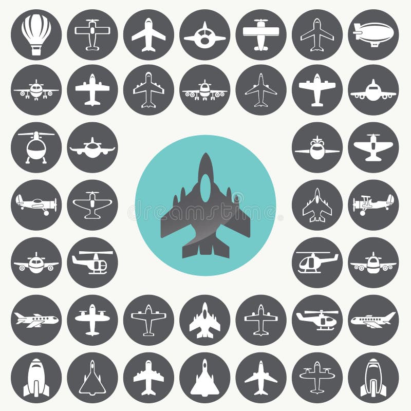 Big Collection of Different Airplane Icons Set. Stock Illustration ...