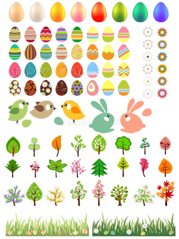 Big Collection of Different Easter Eggs and Trees Stock Illustration ...
