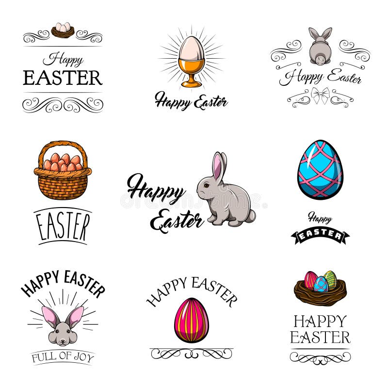 Big Collection of Happy Easter Objects. Flat Design Vector Illustration ...