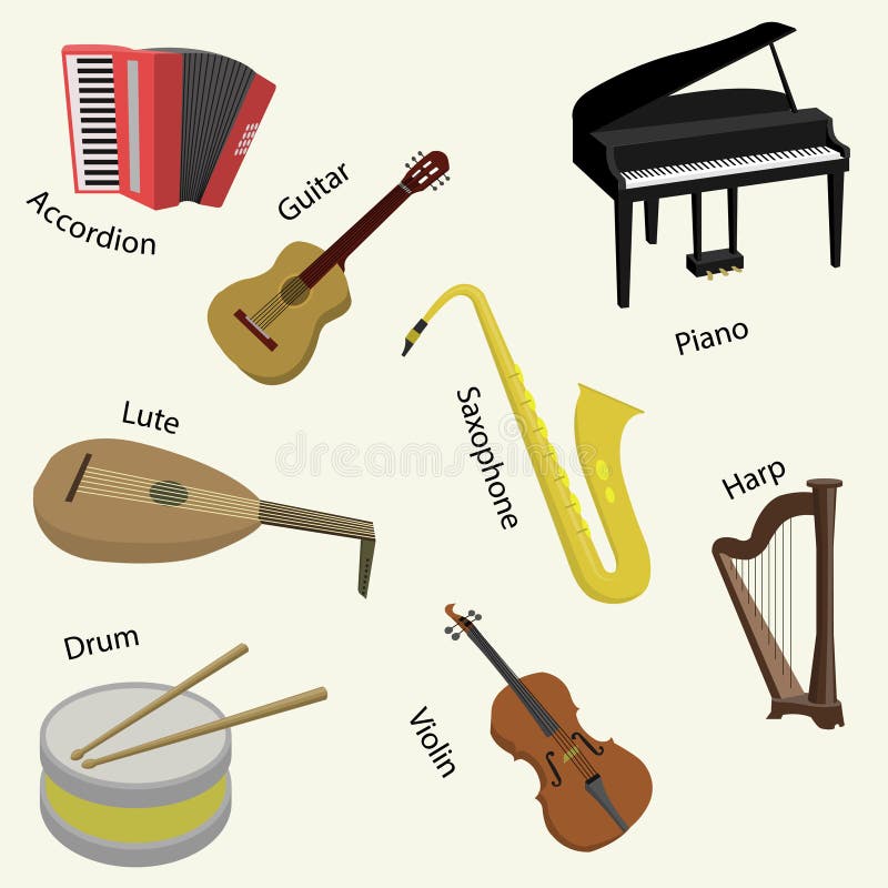 Big Collection of Music Instruments Stock Vector - Illustration of ...