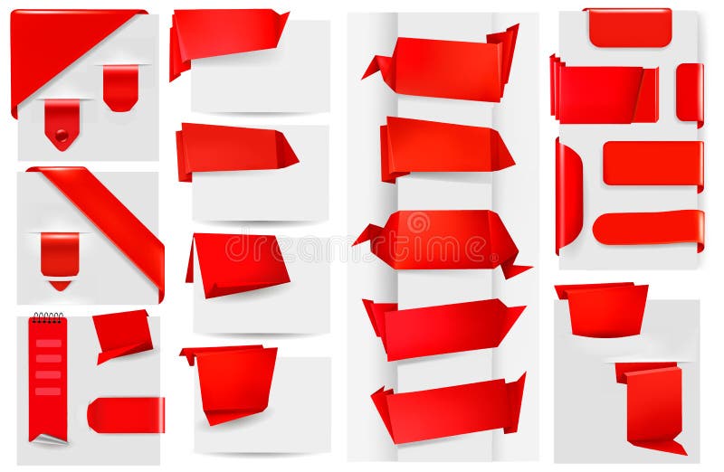 Big Collection of Red Origami Paper Banners Stock Vector - Illustration ...