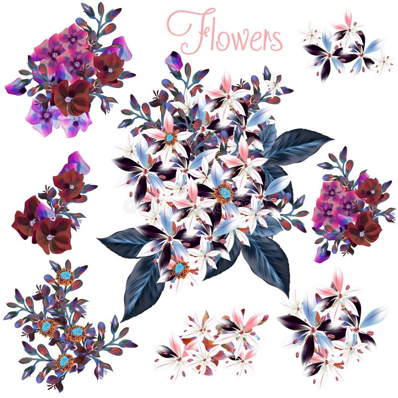 Big Collection of Vector Flowers in Vintage Style Stock Vector ...