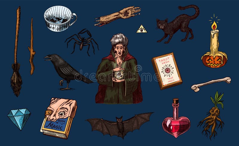 Big Collection of Wizardry Elements for Magic Rituals or Tarot Deck ...