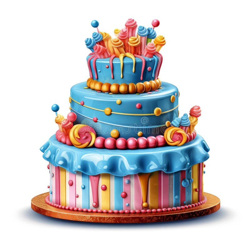 Birthday Cake on White Background Stock Illustration - Illustration of ...