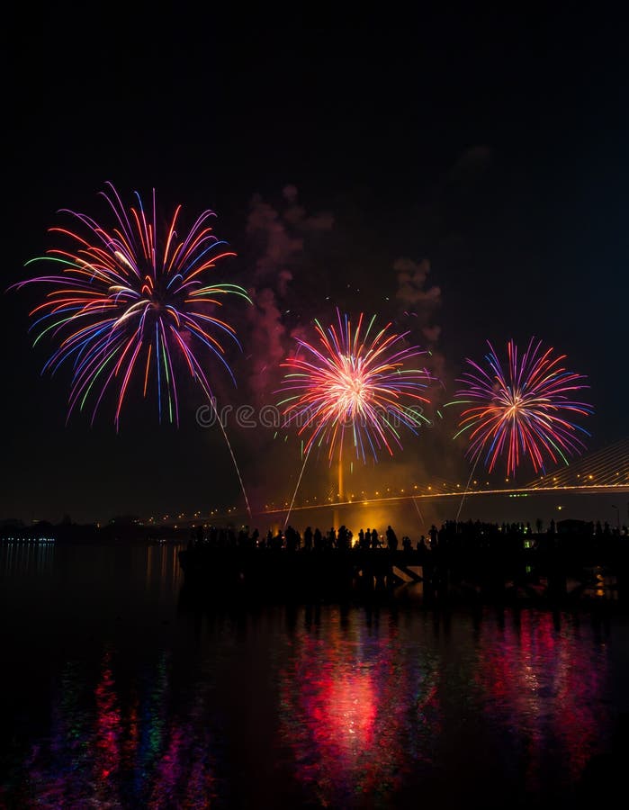 Red Firework Explode in Sky Stock Image - Image of entertainment ...