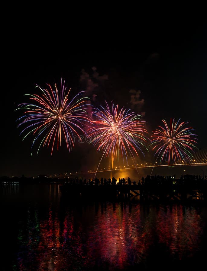 Big and Colorful Firework Explode in Dark Sky in Celebration Time Stock ...