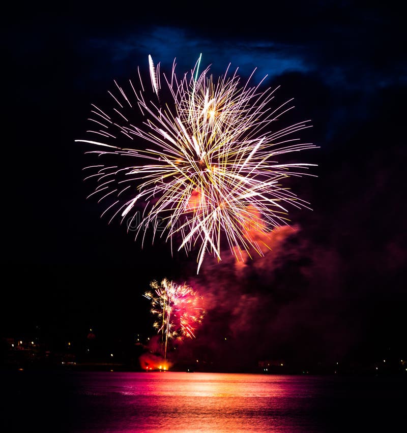Big Colorful Fireworks in the Night Sky Stock Photo - Image of colorful ...