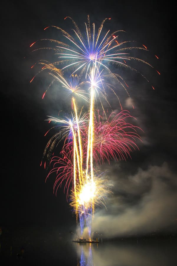 Big Colorful Fireworks Over Night the Water Stock Image - Image of ...