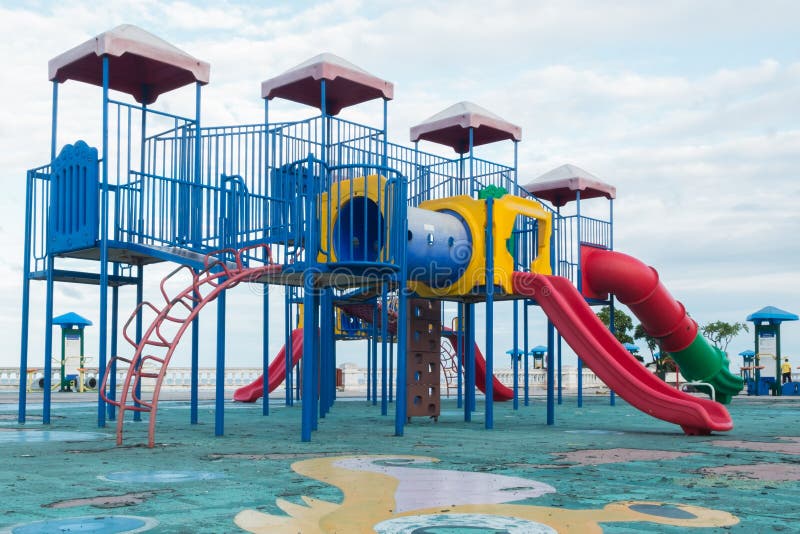 Big Colorful Playground Equipment and Sky Stock Photo - Image of cloudy ...