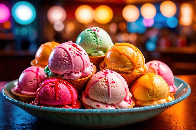 Big Colorful Rainbow Ice Cream In Cone Stock Illustration