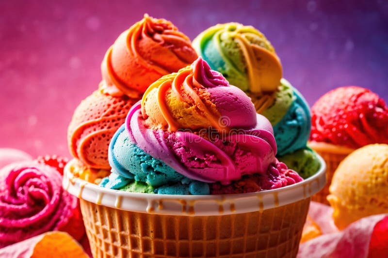 Big Colorful Rainbow Ice Cream in Cone Stock Illustration ...