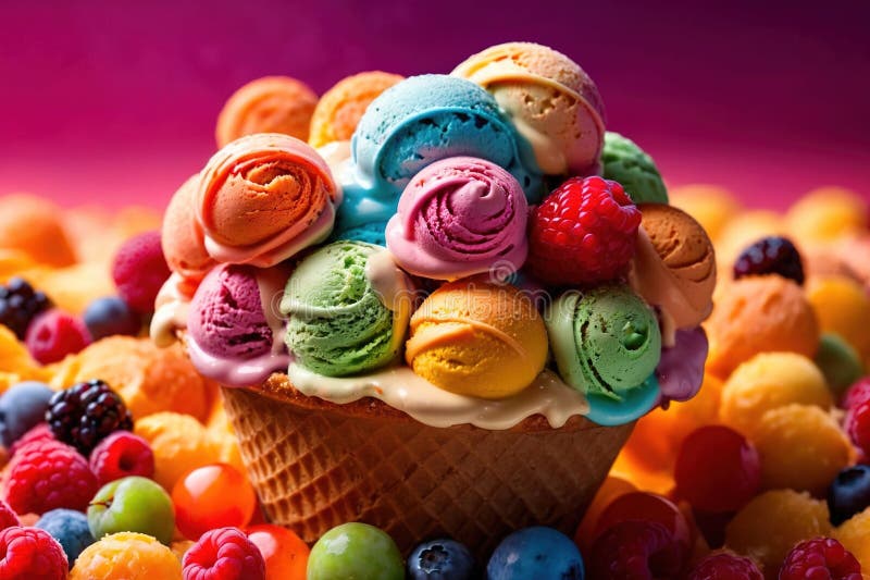 Big Colorful Rainbow Ice Cream in Cone Stock Illustration ...
