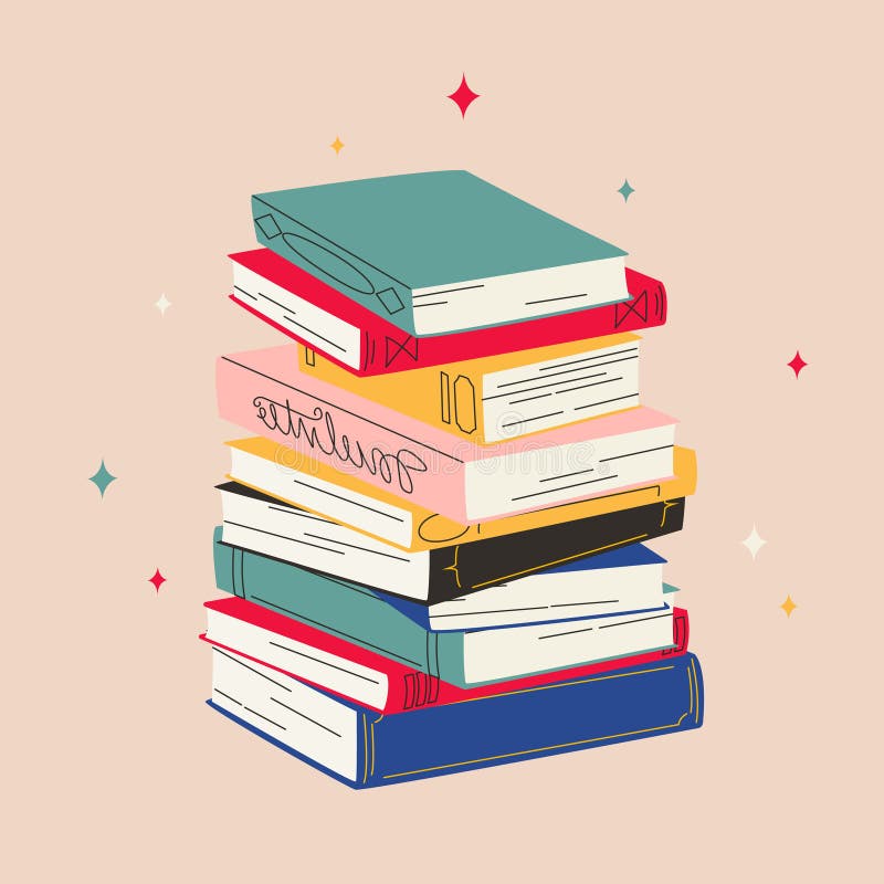 Big Colorful Stack of Ten Books with Stars Stock Vector - Illustration ...