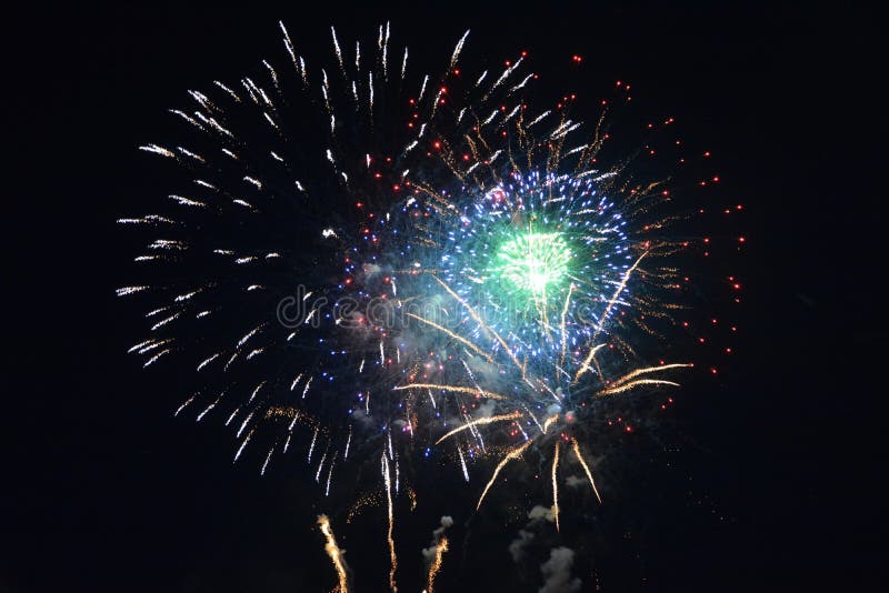 A Big Coloured Fireworks at Black Night Stock Image - Image of magic ...