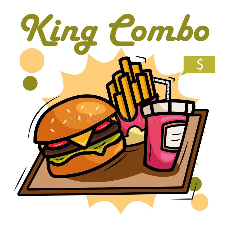 Big Combo Burger Meal. Vector Stock Vector - Illustration of tasty ...