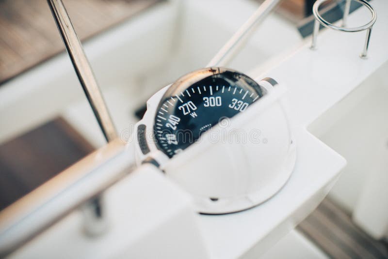 Big Compass on a Boat Showing Direction Stock Image - Image of west ...