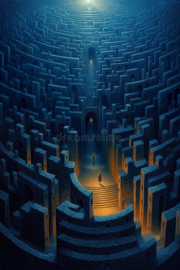 Big Complex Labyrinth in Fantasy Style. Abstract Image of a Complex ...