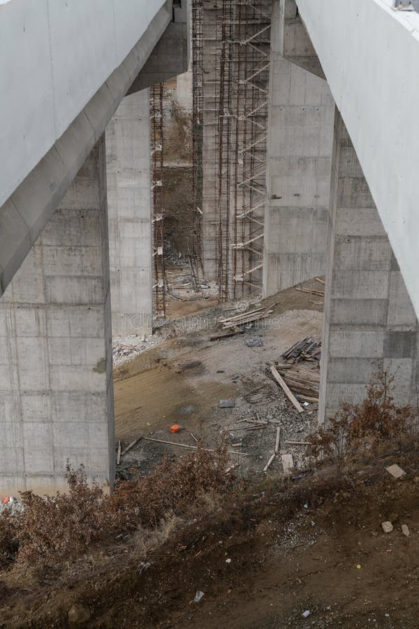Big Concrete Overpass. Bridge Under Construction Stock Photo - Image of ...