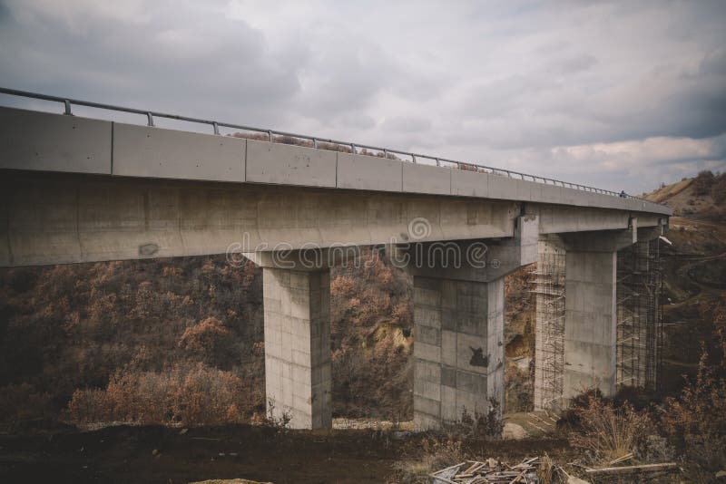 Big Concrete Overpass. Bridge Under Construction Stock Image - Image of ...