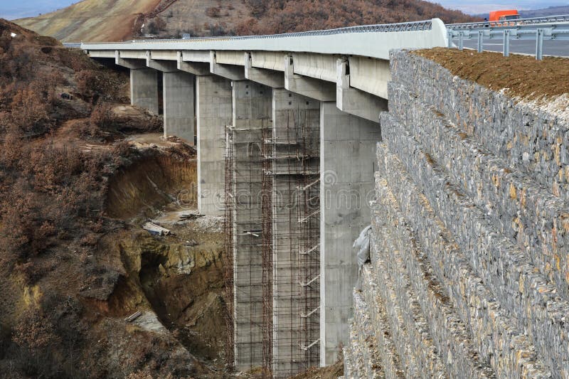 Big Concrete Overpass. Bridge Under Construction Stock Photo - Image of ...