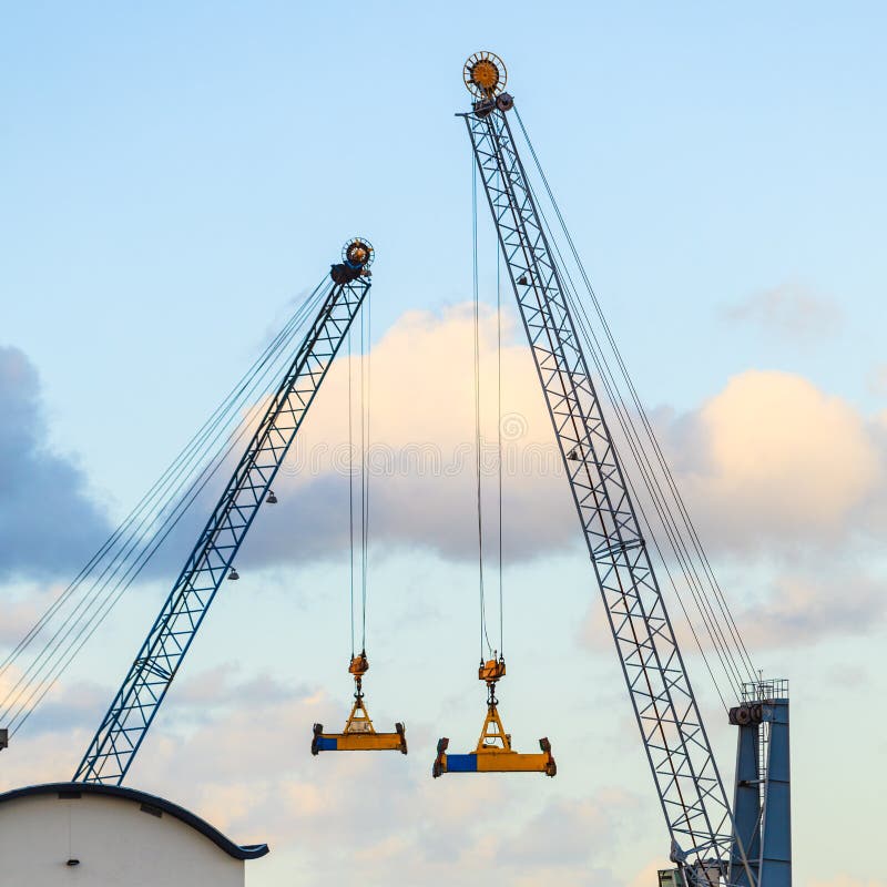 Big Shipyard Crane At Sunset In Gdansk, Poland. Stock Image - Image of ...