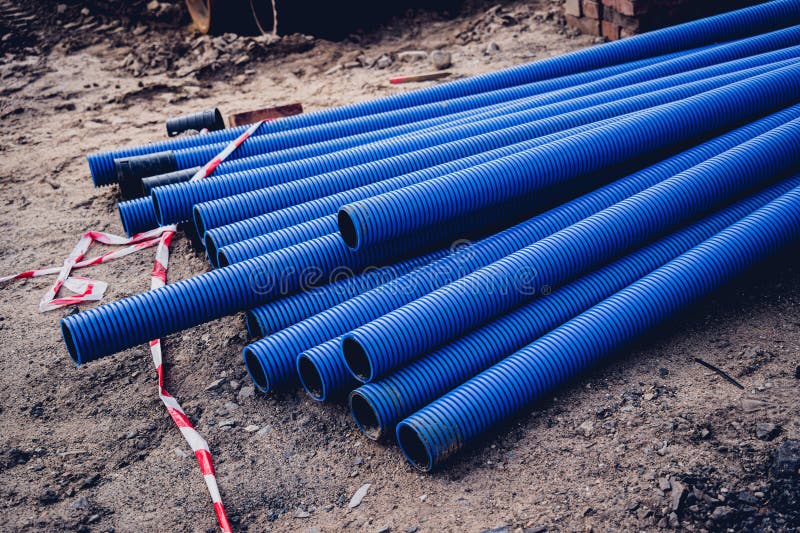 Big Construction Site with Pipes and Wires in the Construction Area ...