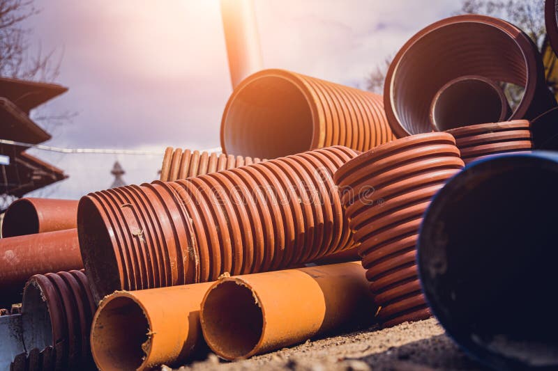 Big Construction Site with Pipes and Wires in the Construction Area ...