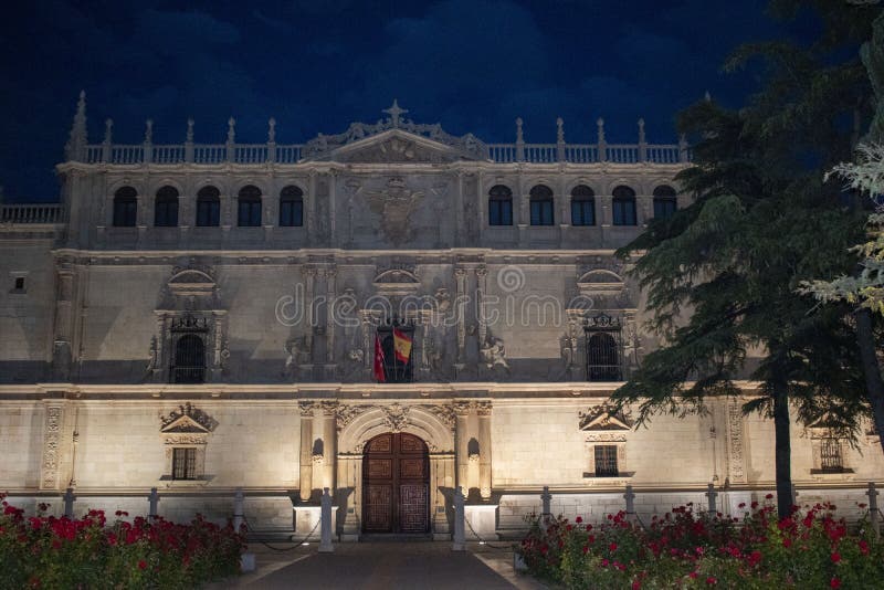 University of Alcala in the Night Stock Photo - Image of house ...