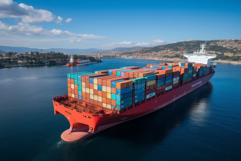 Big Container Ship in the Sea, Created with Generative AI Stock ...